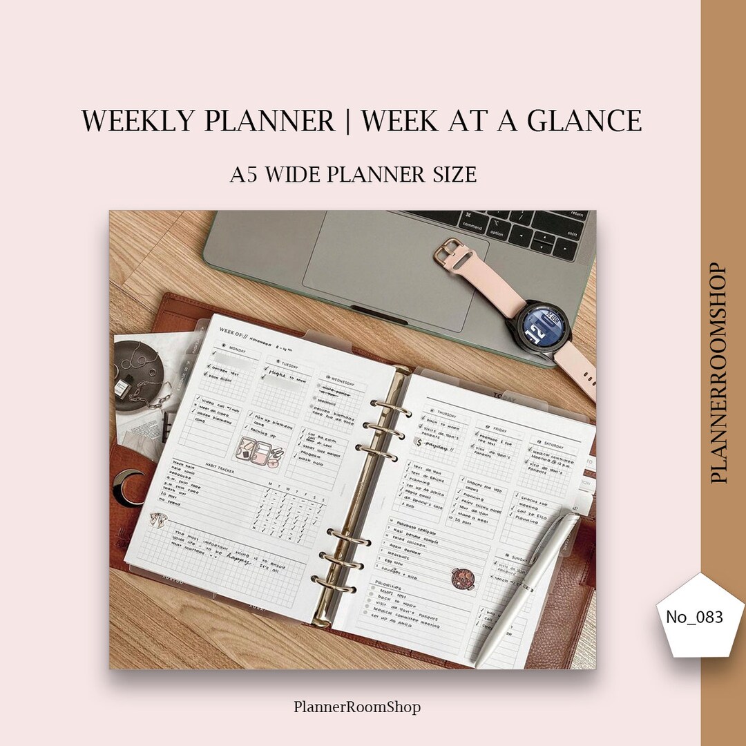 Undated Weekly Planner, A5 Wide Planner Inserts, Weekly Schedule ...