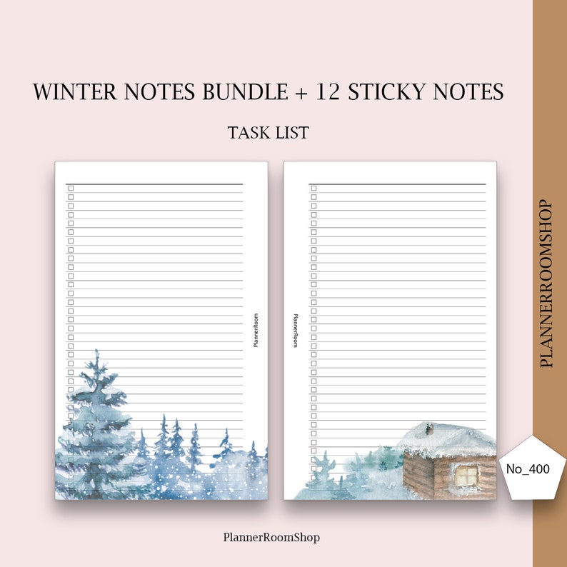 Printable Winter Notes 12 Sticky Notes Bundle Personal Grid | Etsy