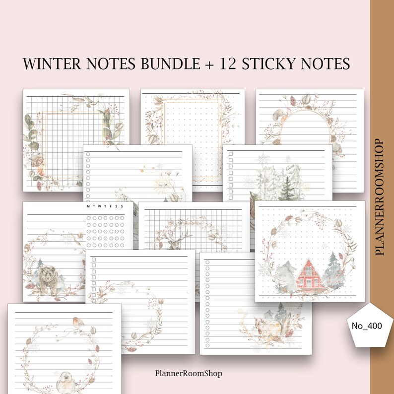 Printable Winter Notes 12 Sticky Notes Bundle Personal Grid | Etsy
