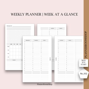 Personal Planner Printable Inserts, Weekly Inserts, Weekly Dashboard, WO4P, Week on 4 Pages ...