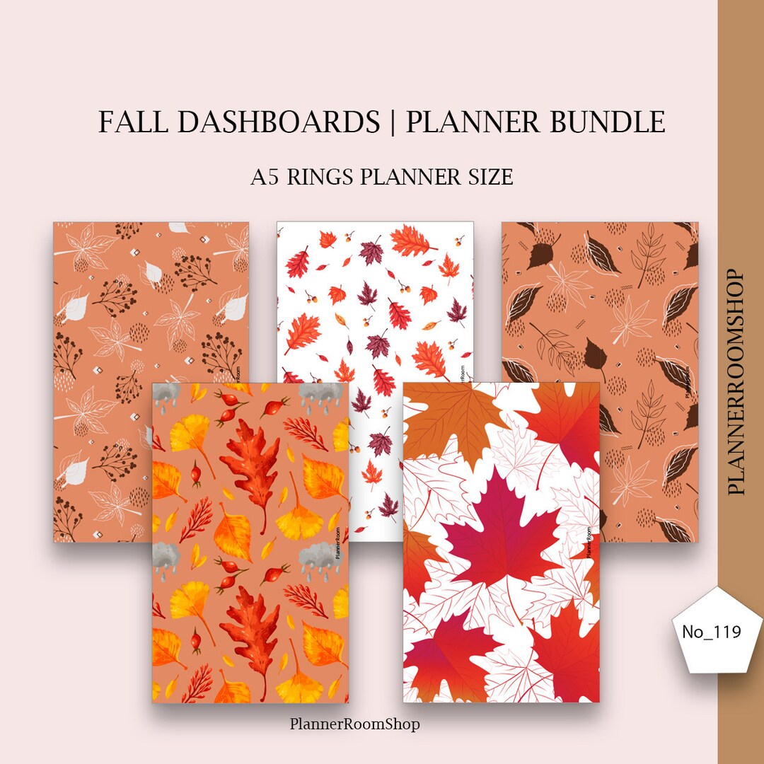 Fall Dashboards, Fall Prints for A5 Planner, Autumn Leaves, Autumn ...