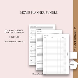 Movie Tracker Printables, Personal Planner Size, Movie Log Inserts, Pdf ...