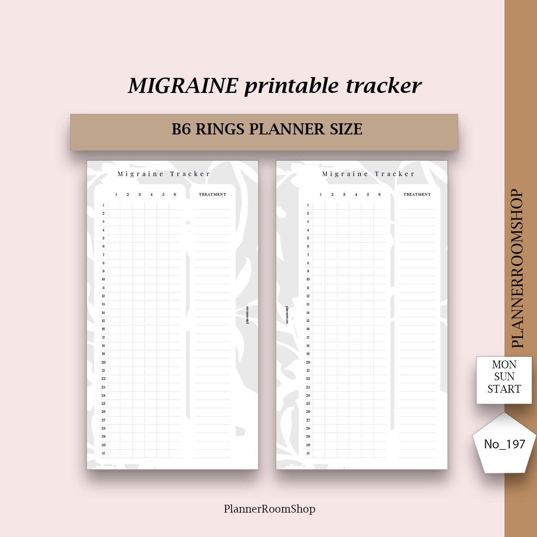 Migraine Printable Monthly Tracker, Headacke Tracker, Medical Planner ...