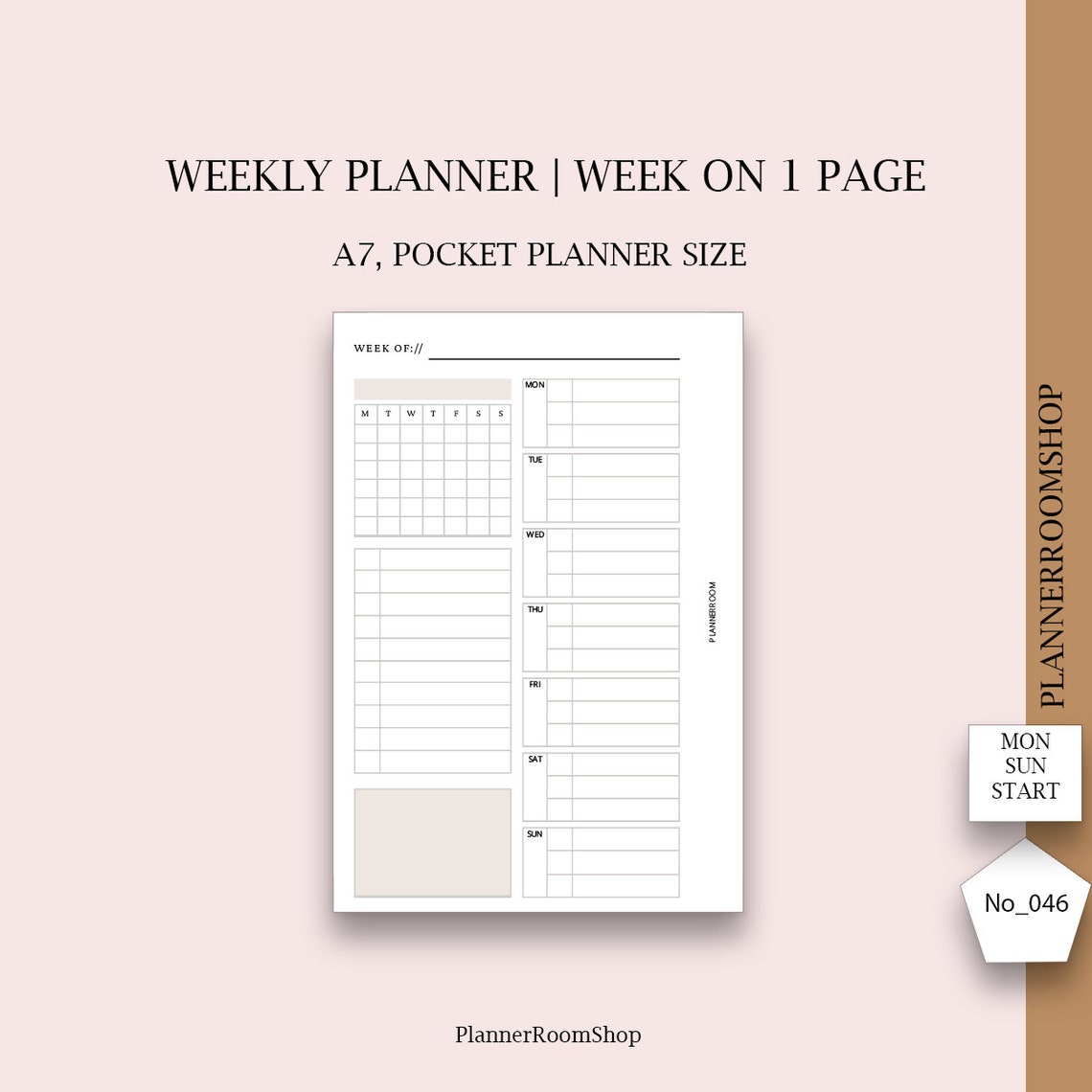 Weekly Planner Inserts A7 Pocket Planner Week on 1 Page | Etsy