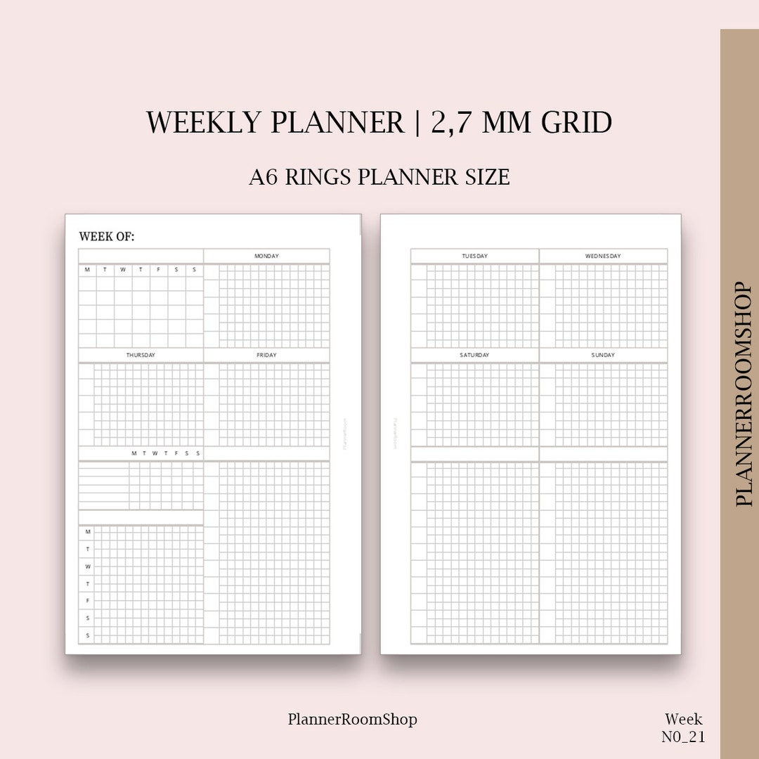 Printables Weekly Planner | A6 Rings Planner Size | Weekly Small Grid ...