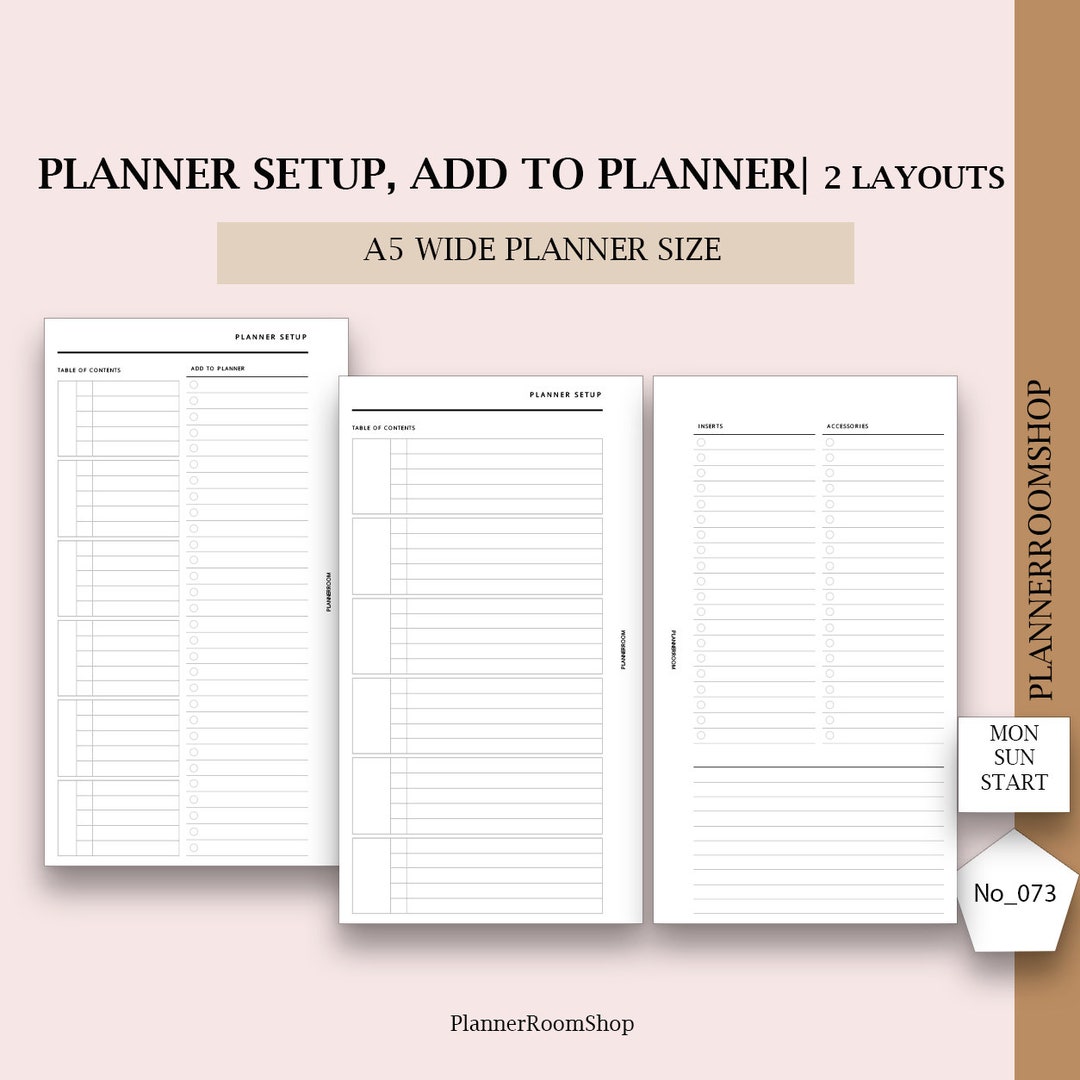 Table of Content, A5 Wide Planner Setup Printables Inserts, Add to ...