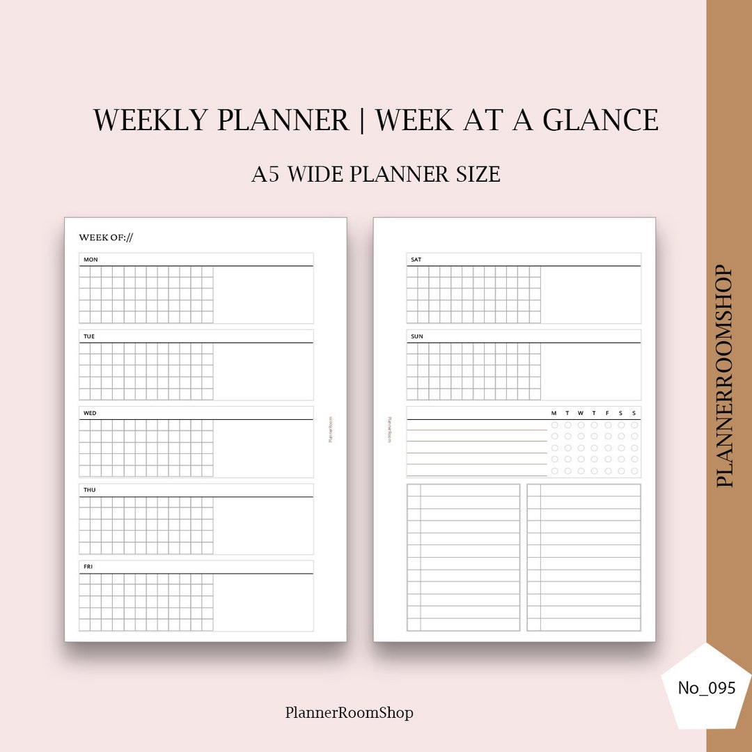 A5 Wide Size, Minimalist Weekly Overview, Weekly Planner Template ...