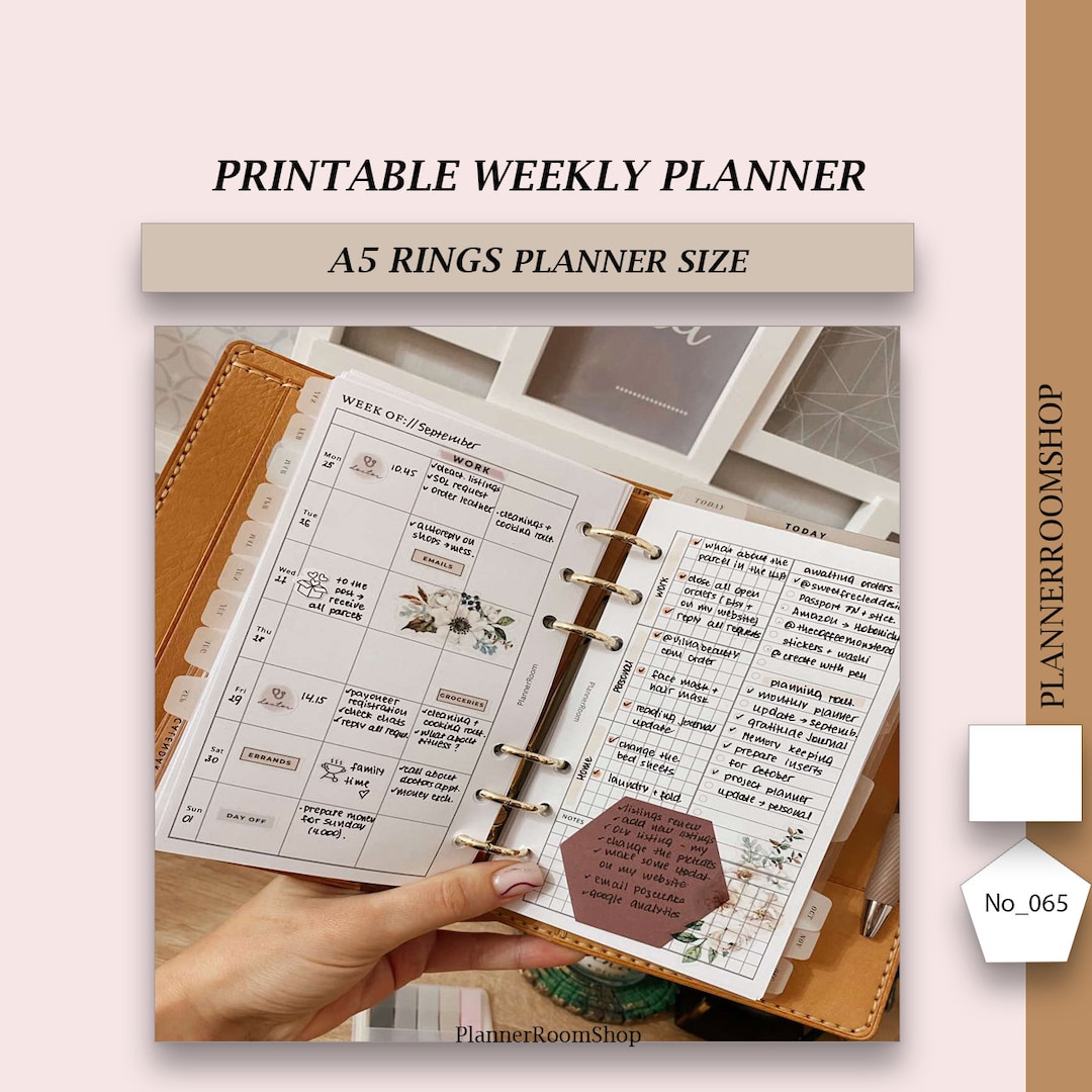 Week at a Glance | A5 Ring Printable Planner Inserts | Weekly Planner ...