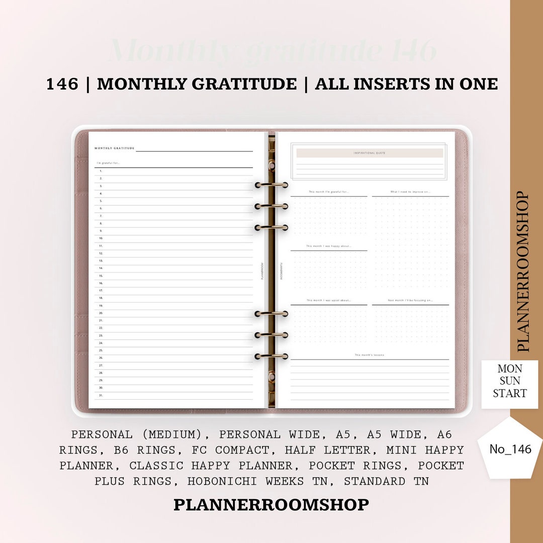 Gratitude Journal, Printable Inserts, Monthly Printable Gratitude ...
