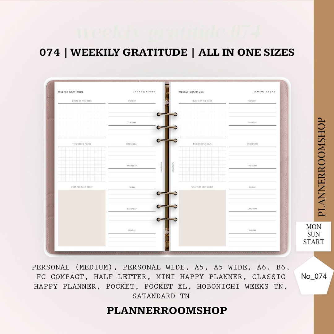 Weekly Gratitude Journal for Planner, Printable Planner Inserts ...