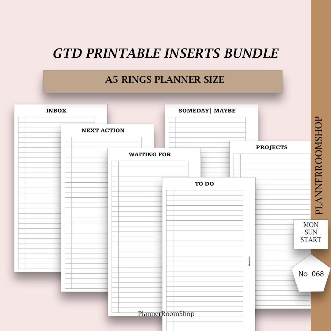 GTD Printable Planner, Inbox A5 Rings, Inbox Insert Inbox Tracker ...