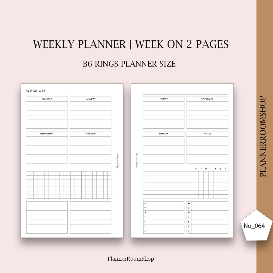 Horizontal Weekly Planner B6 Planner Inserts, Weekly Agenda WO2P ...