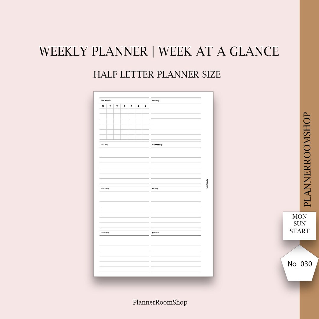 Printable Weekly Planner, Week at a Glance, Half Letter Weekly Planner ...