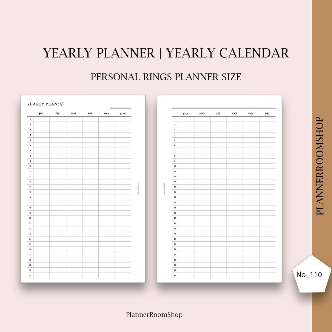 Yearly Tracker, Personal Size, Yearly Template, Year at a Glance, Year ...