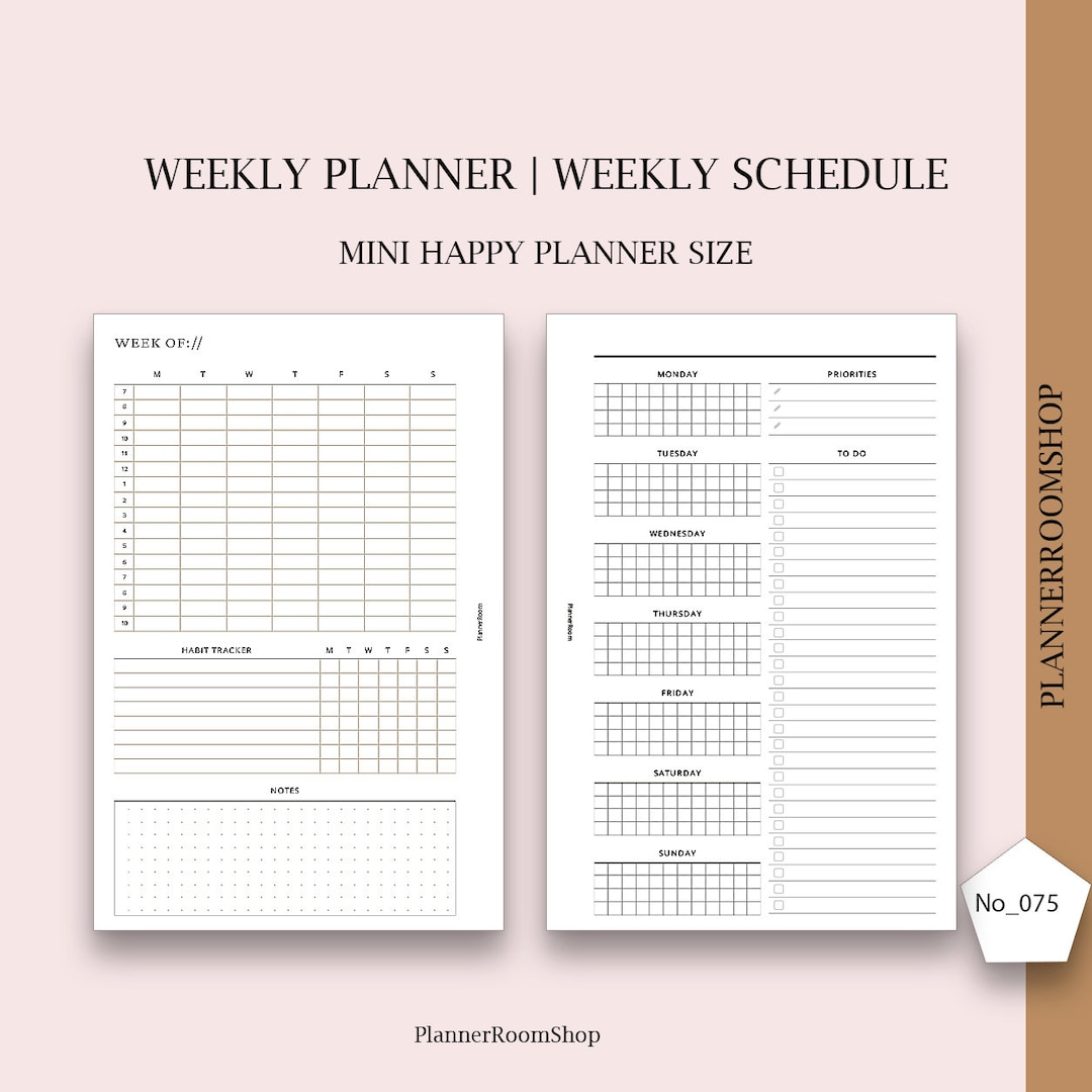 Week on Two Pages, Printables for MINI HAPPY PLANNER Size, Minimalistic ...