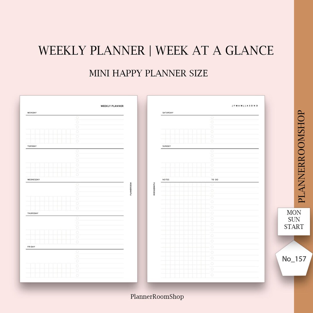 Weekly Planner, Mini Happy Planner, Week at a Glnace, Weekly Overview ...
