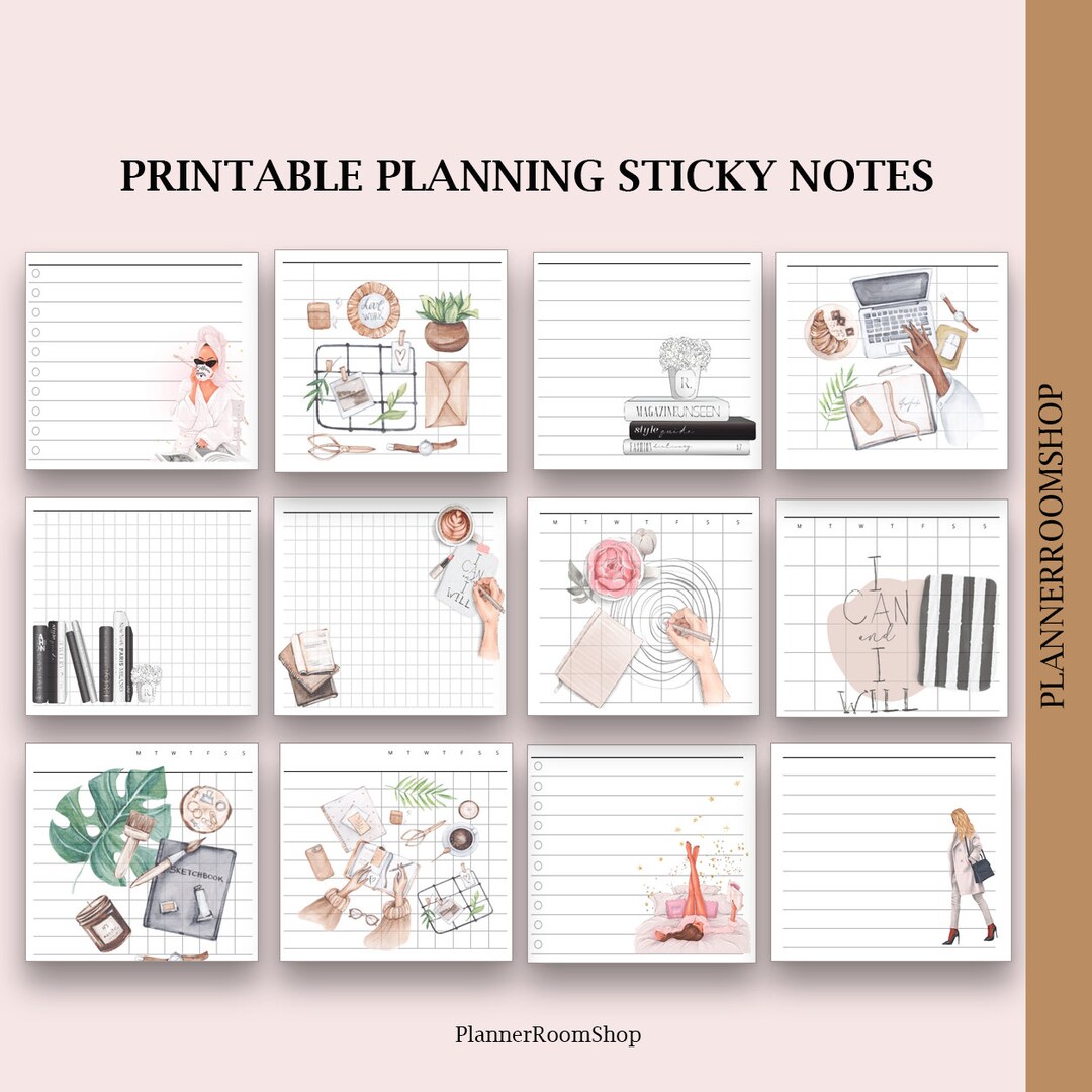 Printable Planning Sticky Notes With Deco, Template Sticky Notes, PDF ...