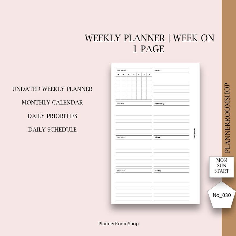 Printable Weekly Planner, Week at a Glance, Personal Weekly Planner ...
