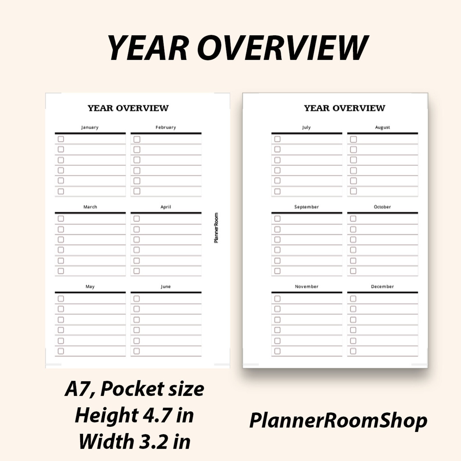 Pocket Size Calendar Printable Year at A Glance Yearly | Etsy