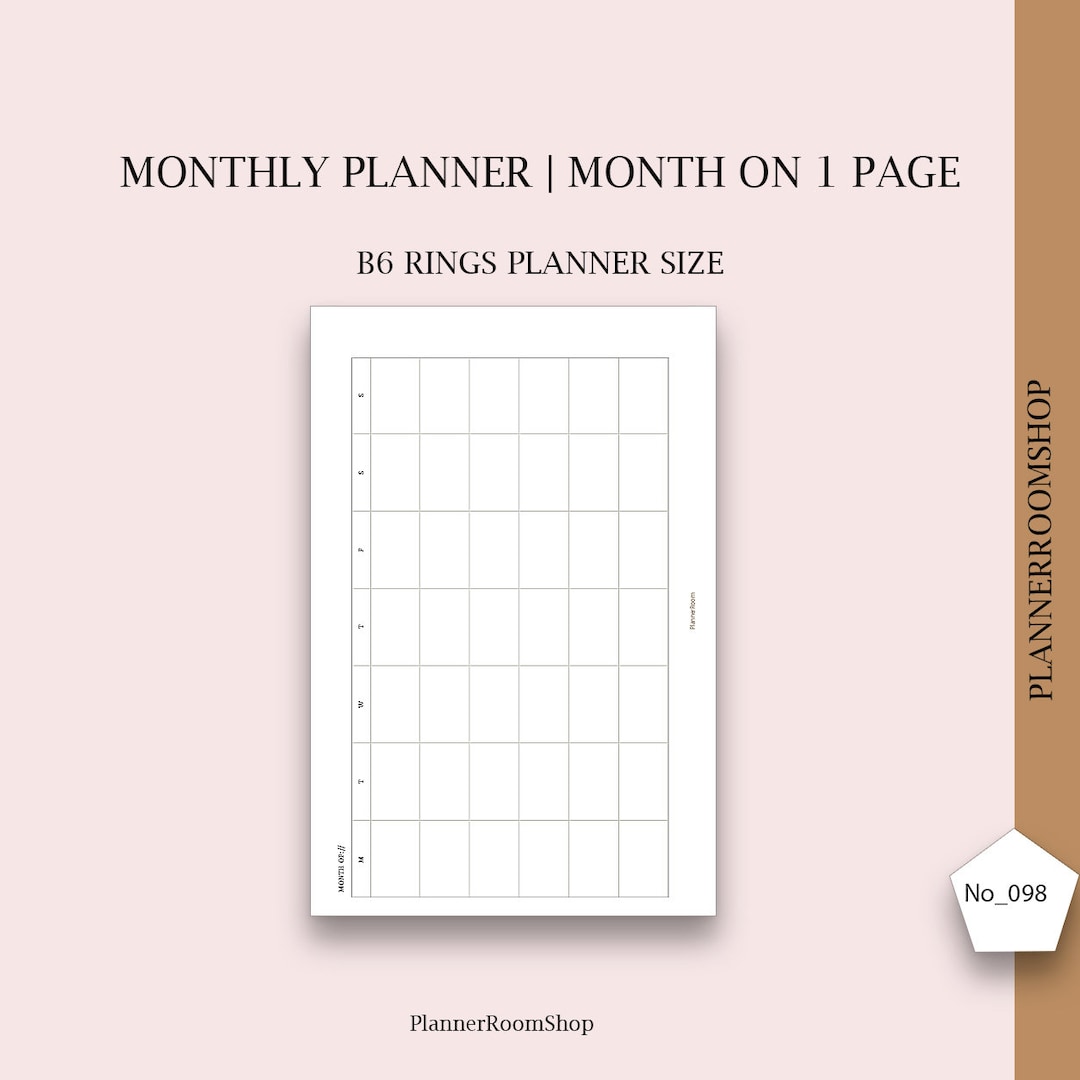 B6 Rings Inserts, Undated Monthly Planner, B6 Rings Planner Size, Month ...