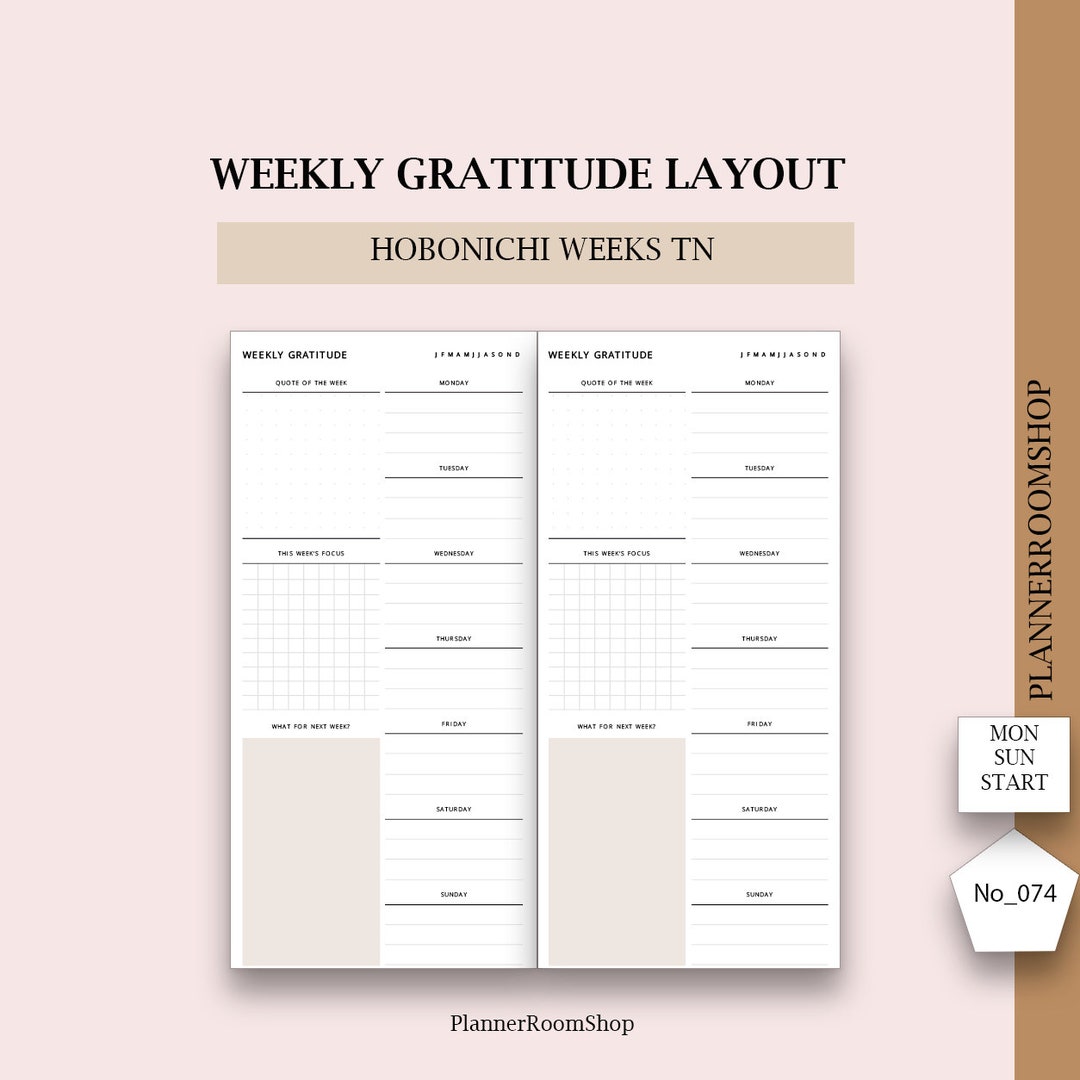 Printable Weekly Gratitude Inserts for Hobonichi Weeks TN Planner Size ...