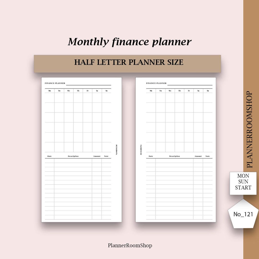 Financial Planner Inserts, Budget Planner, Half Letter Planner Size ...