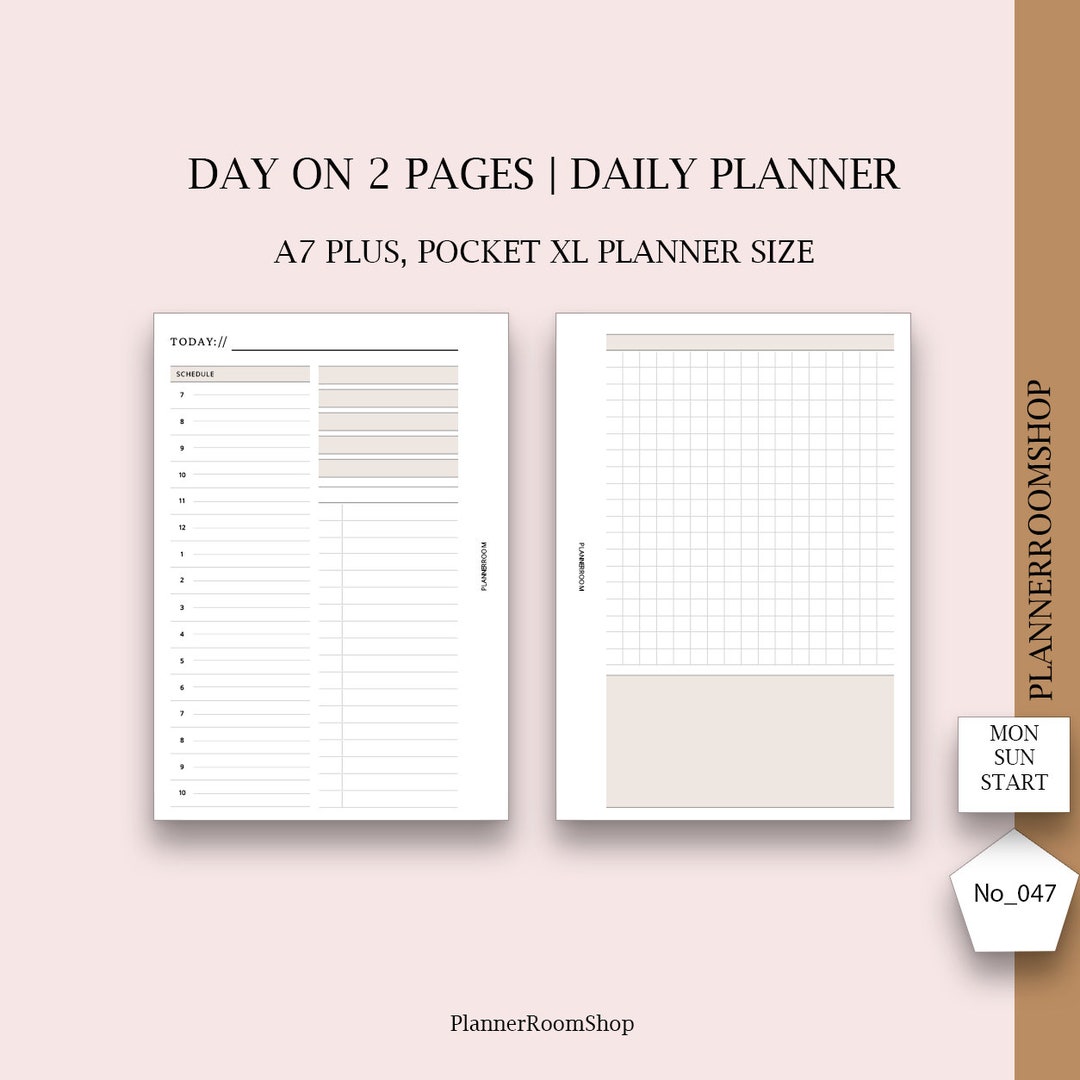 Day on 2 Pages, Pocket Plus Printable Daily, Daily Organiser, Planner ...