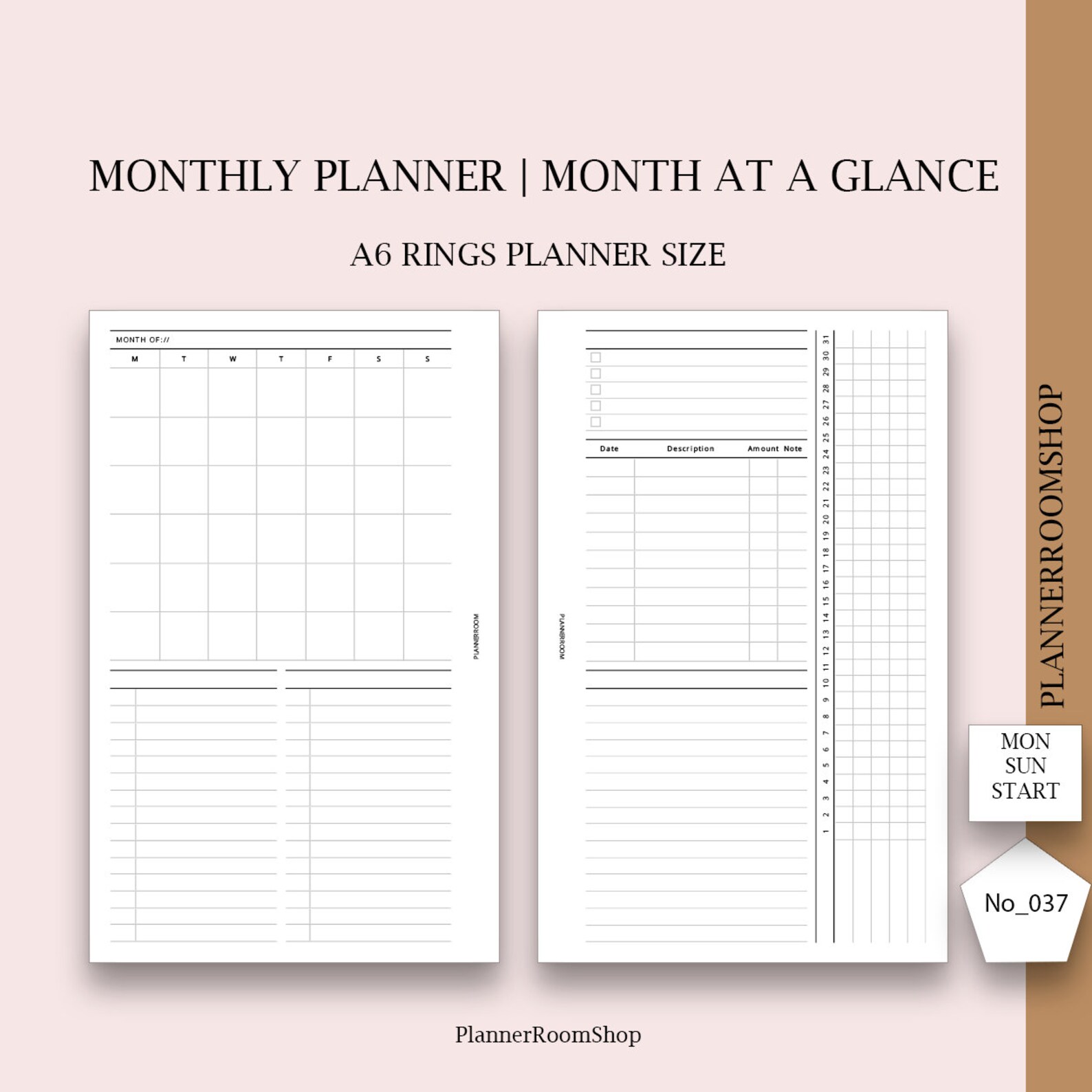 Monthly Calendar Inserts, A6 Rings Planner Size, Monthly Overvie ...