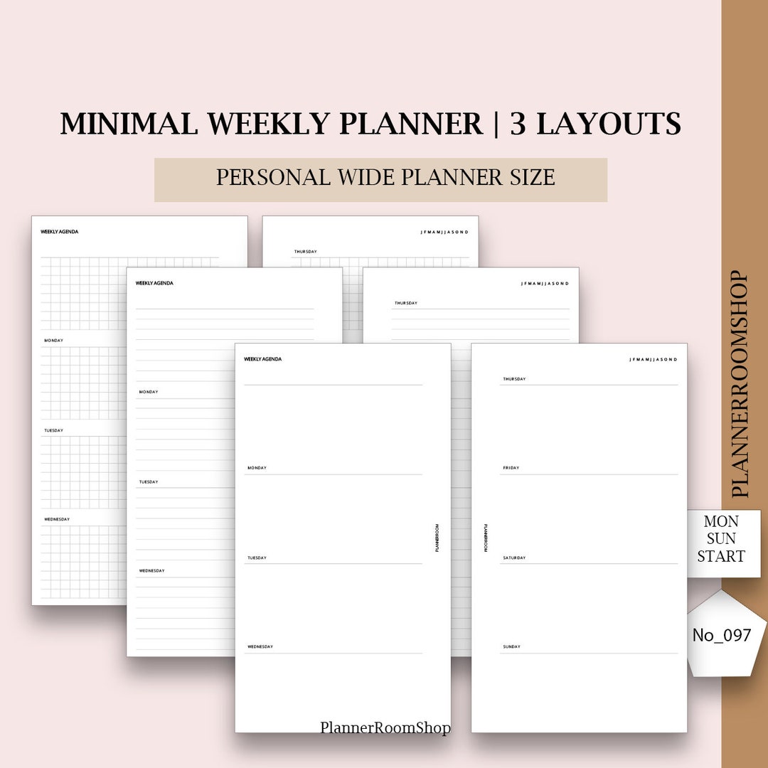 Personal Wide Printable Planner Inserts, Minimal Weekly Layouts, Blanc ...