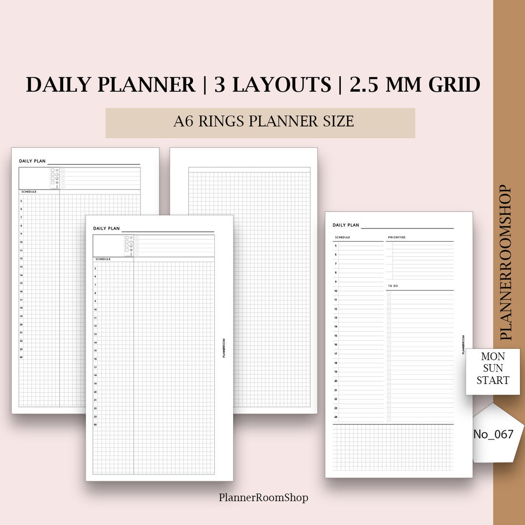 Daily Planner Bundle for A6 Rings Planner Size, Small Grid 2.5 Mm ...