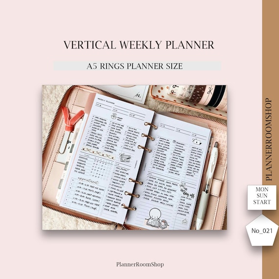 Minimal Vertical Weekly Planner Week at a Glance Weekly - Etsy