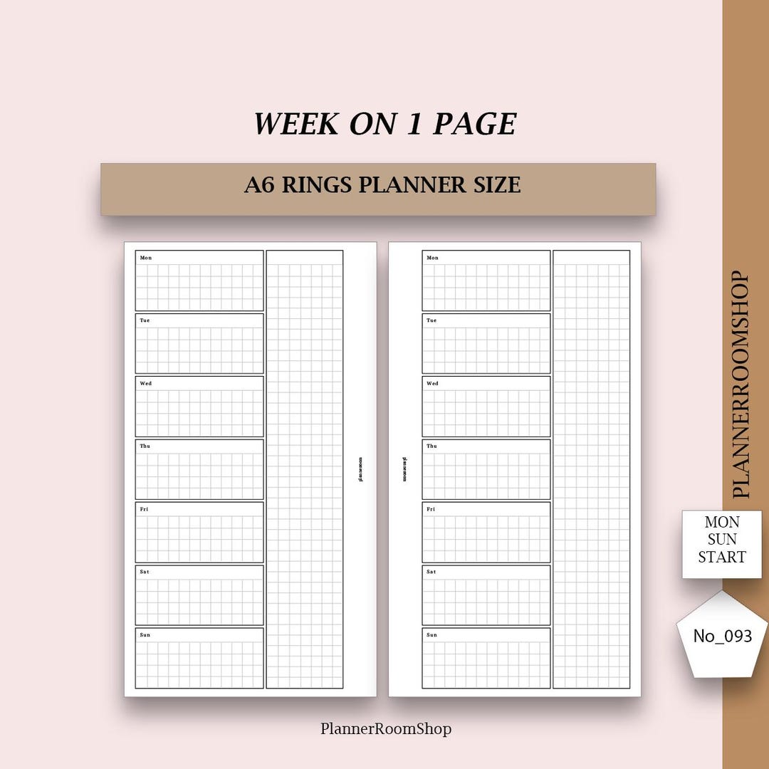 Printable Week on 1 Page Planner Insert, Undated WO1P Weekly Layout, A6 ...