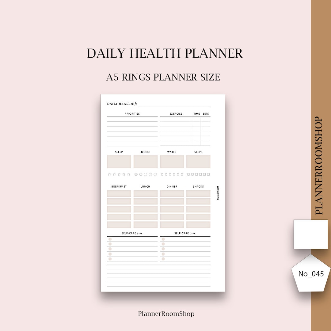 Daily Health Log Planner, A5 Printable Inserts, Health and Fitness ...