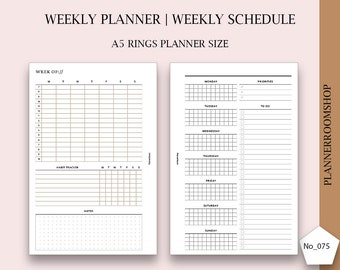 Week on Two Pages Printables for A5 Rings Planner Size | Etsy