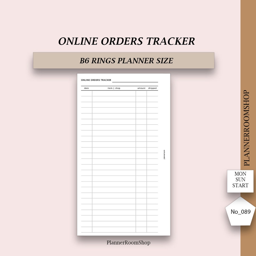 B6 Rings Inserts, Online Shopping Tracker, B6 Rings Planner Printable ...