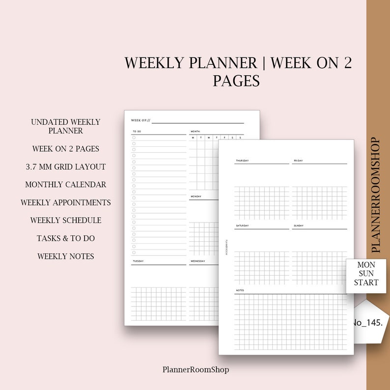 Weekly Printable Inserts, A5 Rings Planner Refill, Weekly Agenda ...