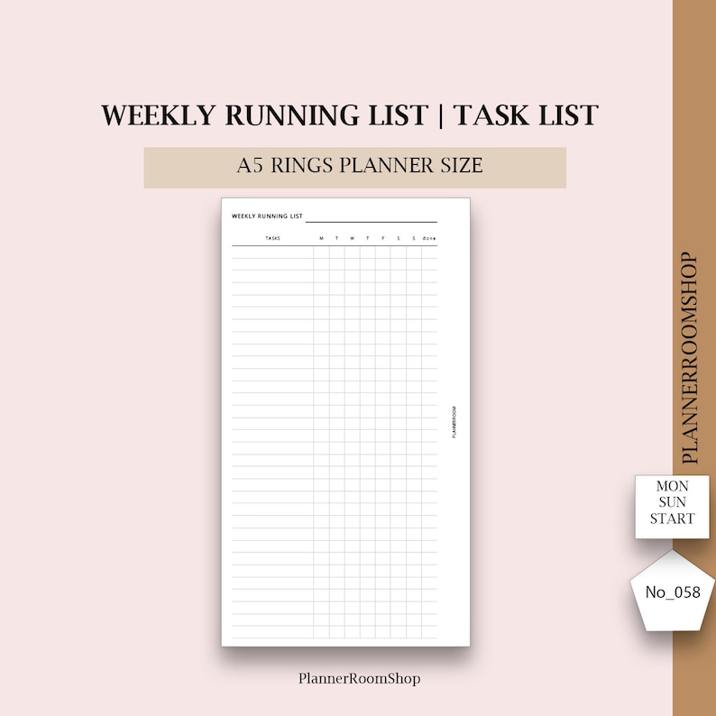 Daily Routine Insert, Weekly to Do List Inserts for A5 Rings Planner ...
