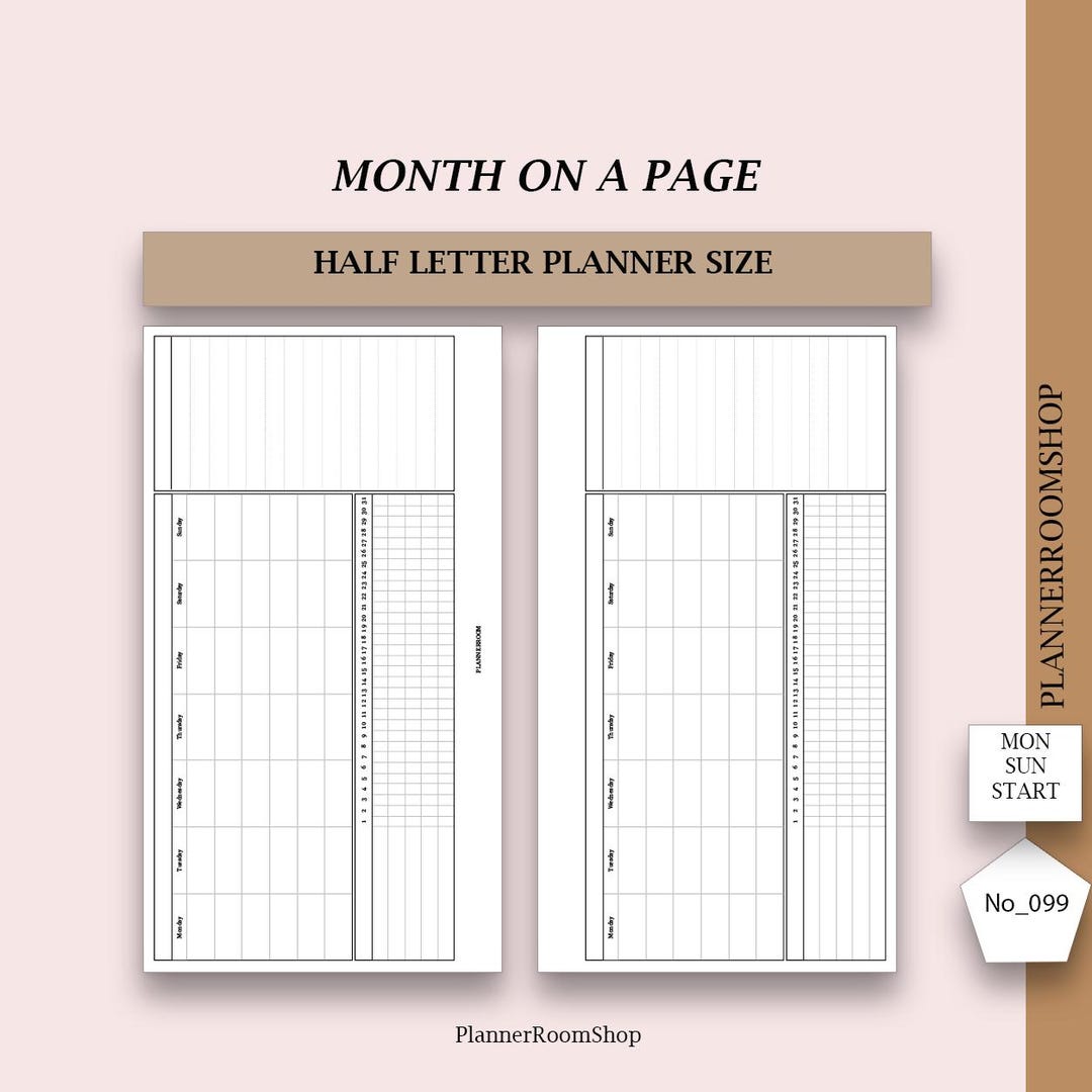 Half Letter, Month on One Page Planner With Habit Tracker and Notes ...
