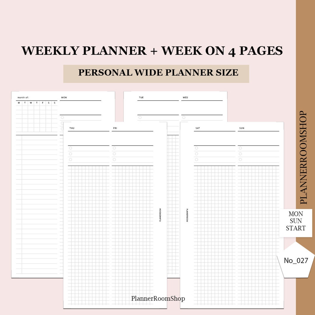 Minimal Week on 4 (four) Pages for Personal Wide Agenda, With Small 3 ...