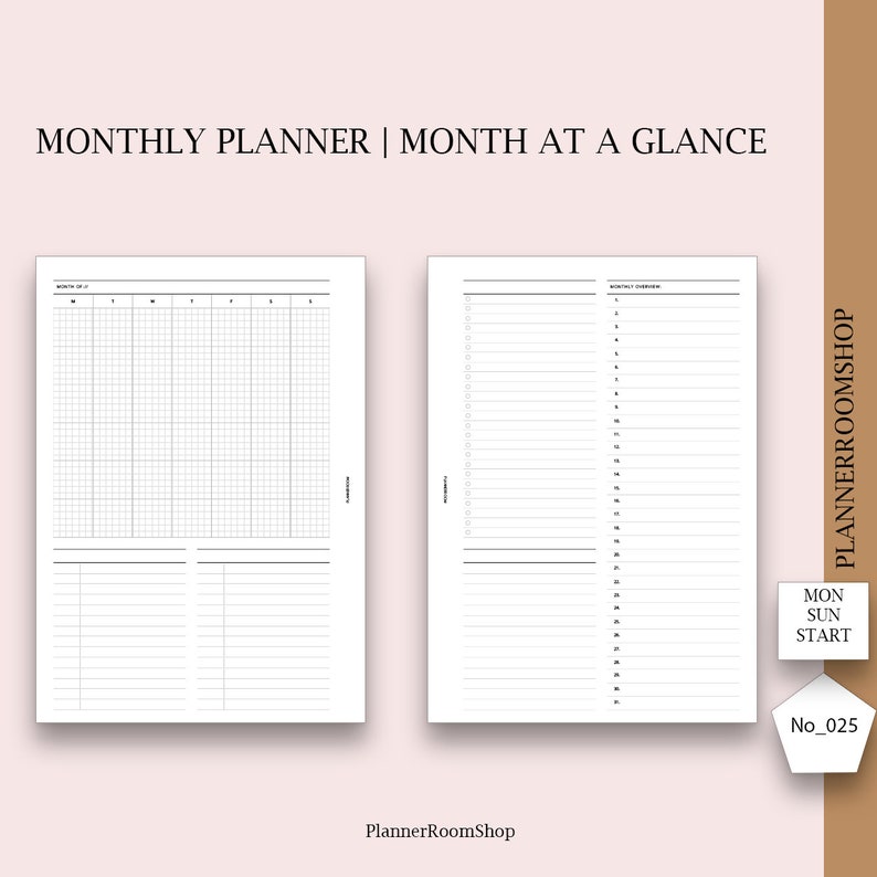 Half Page Monthly Calendar, Half Page Planner Inserts, Monthly Undated ...