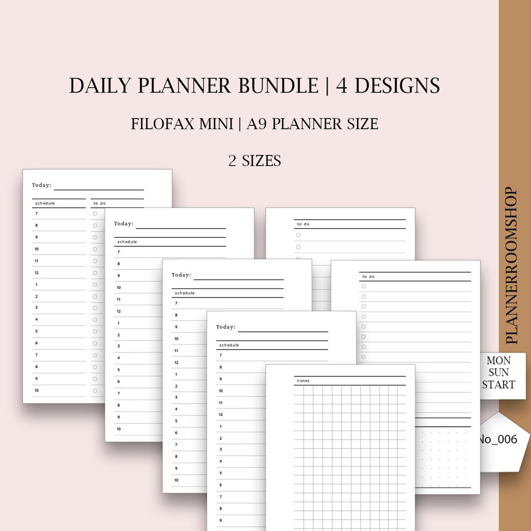 Filofax Mini Refill, A9 Planner Size, A9 Rings, Daily Planner Bundle ...