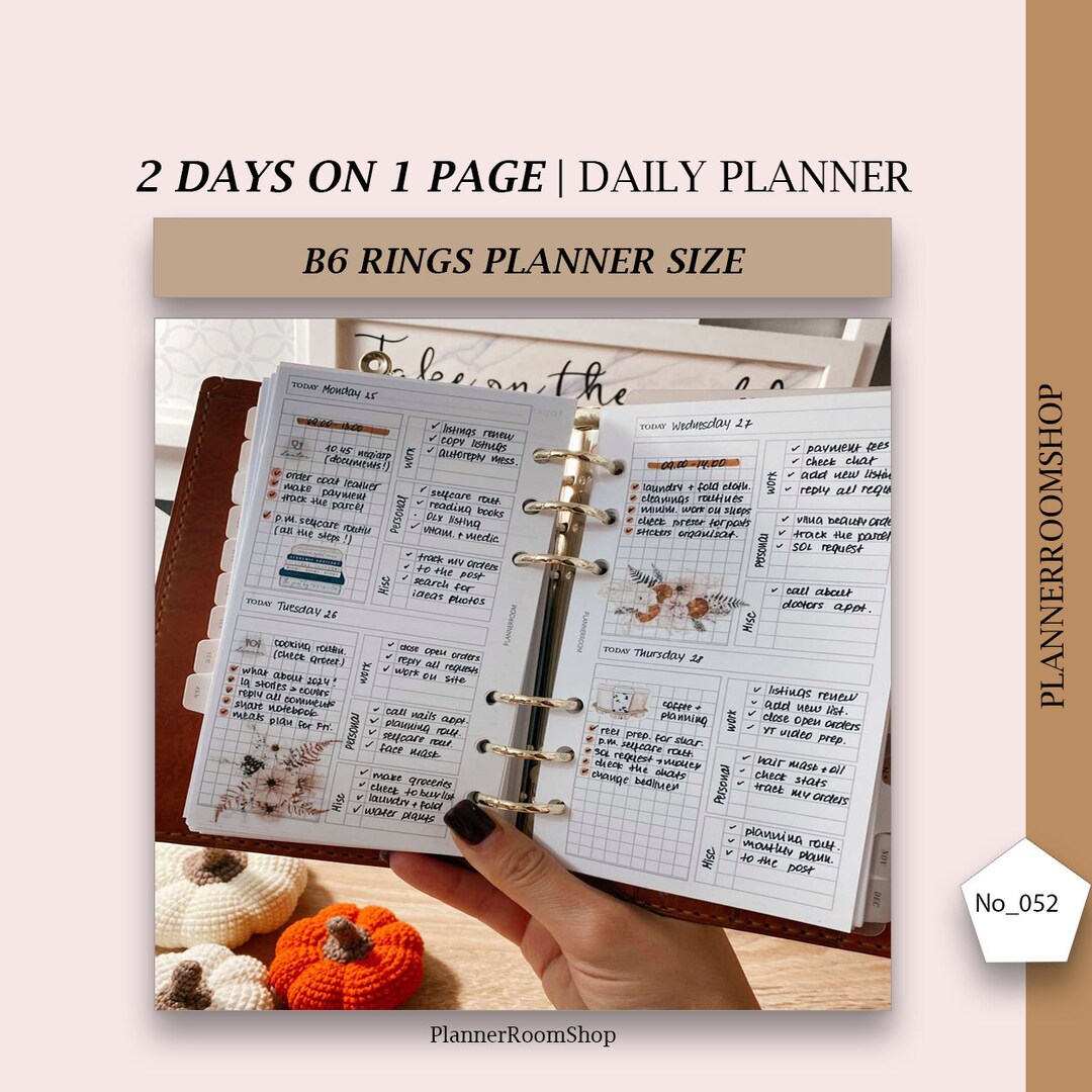2D1P Inserts, 2 Days on 1 Page Printable Refill for B6 Rings Planner ...