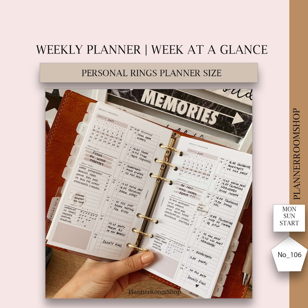 Weekly Schedule, Personal Printable Inserts, W1P, Weekly Overview ...