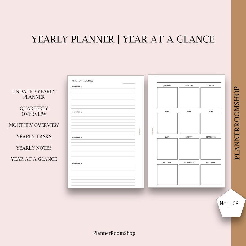 Year Overview Personal Inserts Year at a Glance Monthly | Etsy