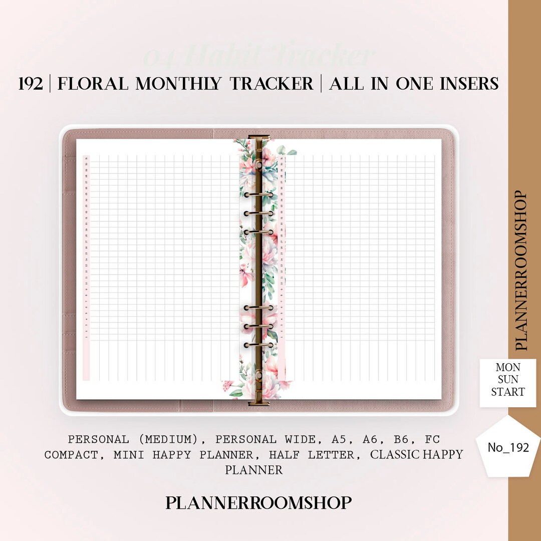 Monthly Floral Printable Daily Habit Tracker PDF, Calendar Pdf ...