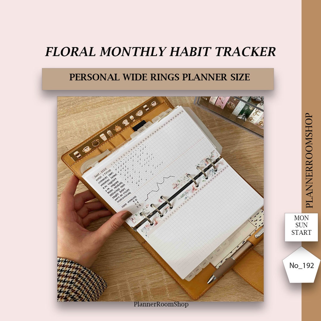 Personal Wide Rings Monthly Floral Printable Daily Habit, Calendar Pdf ...