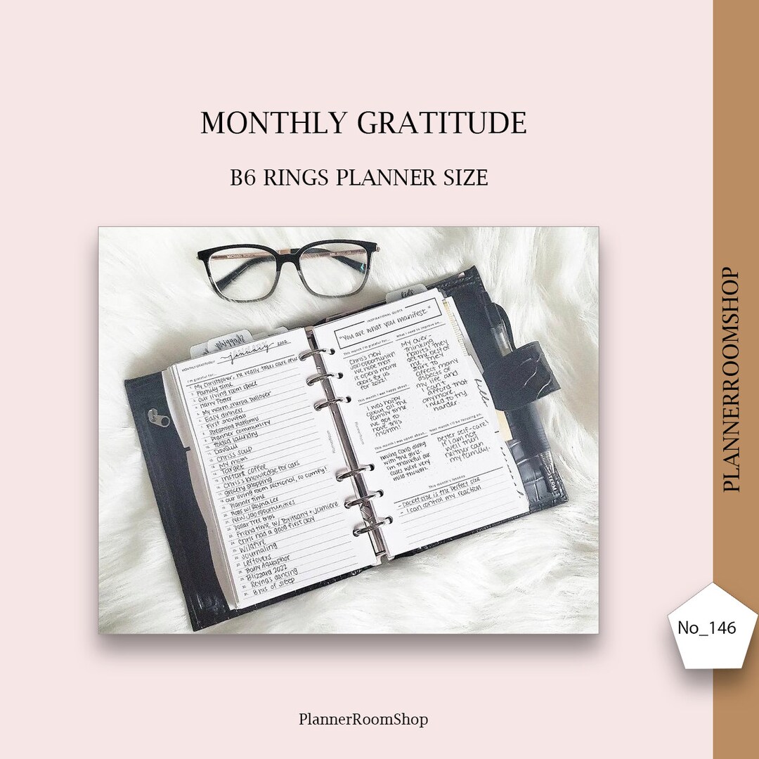 Monthly Reflection Printable, Gratitude Inserts, B6 Rings Planner ...