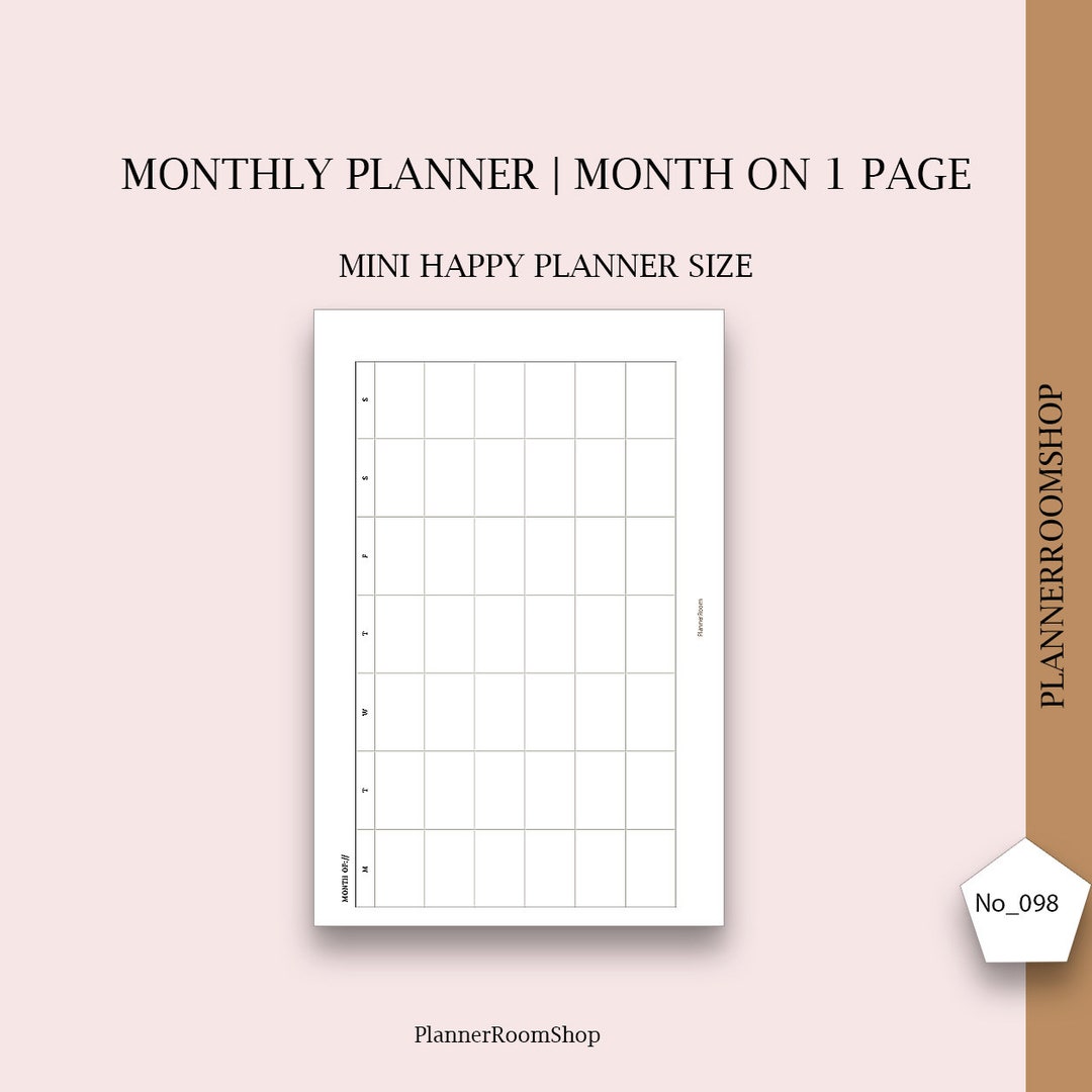 Undated Monthly Planner, Mini Happy Planner Size, Month at a Glance ...