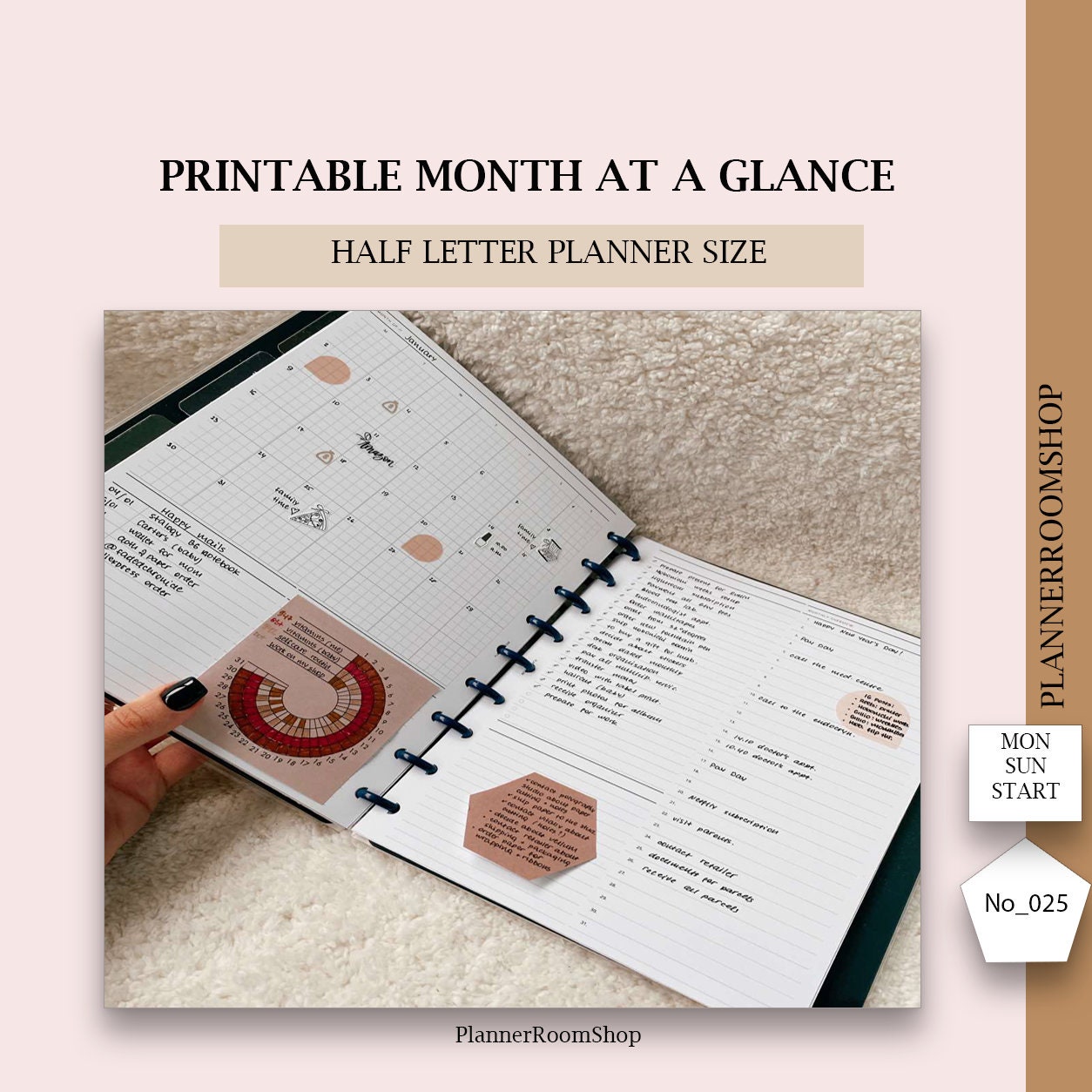 Half Page Monthly Calendar, Half Page Planner Inserts, Monthly Undated ...