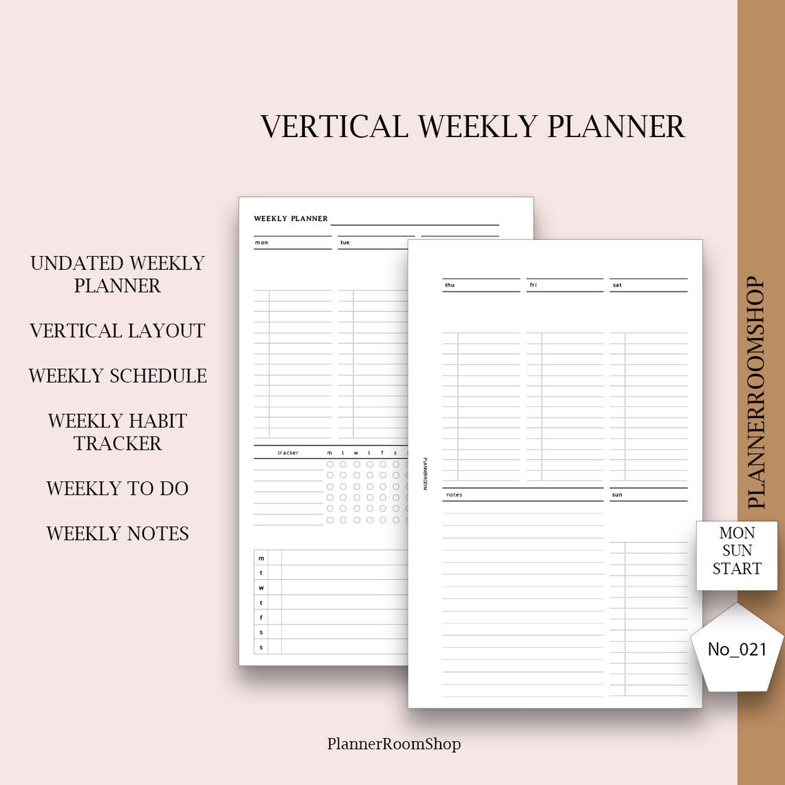 Minimal Vertical Weekly Planner Week at a Glance Weekly - Etsy